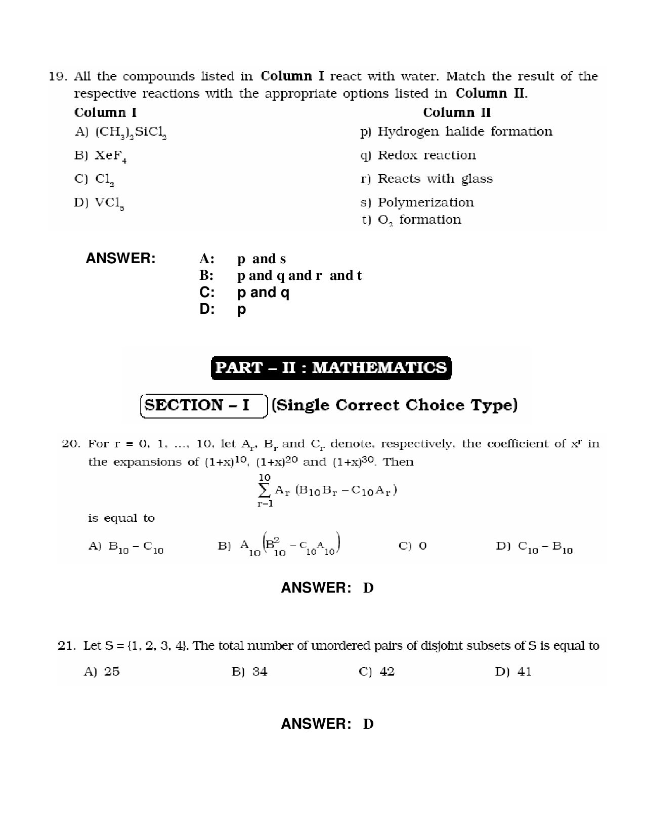 JEE Advance Question paper- 2010 Paper-2 With Answer Key | PW