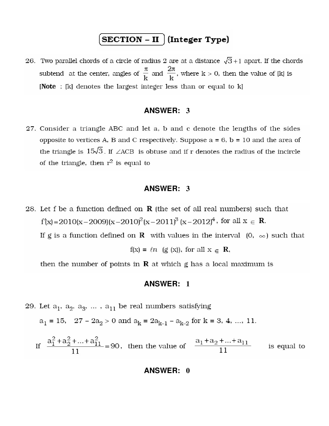 JEE Advance Question paper- 2010 Paper-2 With Answer Key | PW