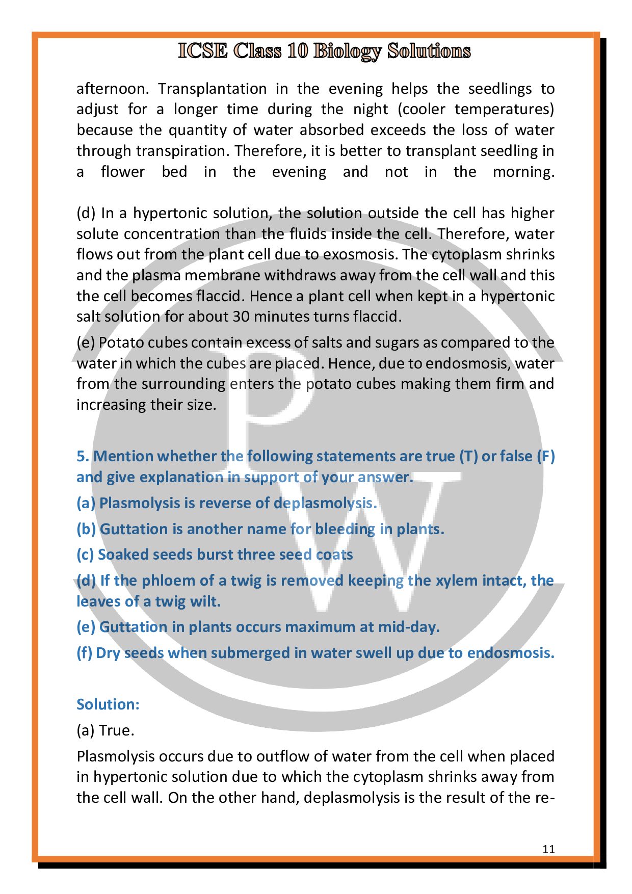 ICSE Biology solutions for chapter-4 Absorption by Roots | PW