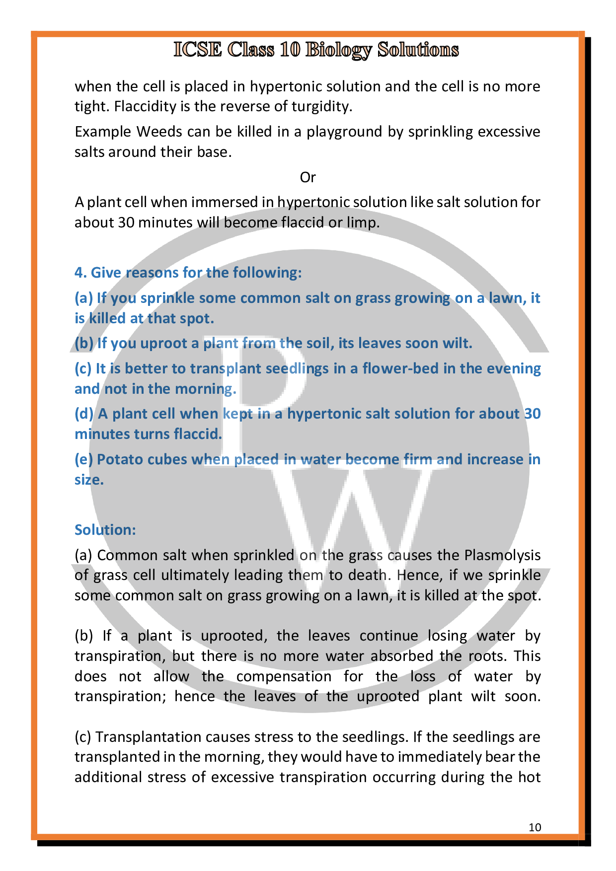ICSE Biology solutions for chapter-4 Absorption by Roots | PW