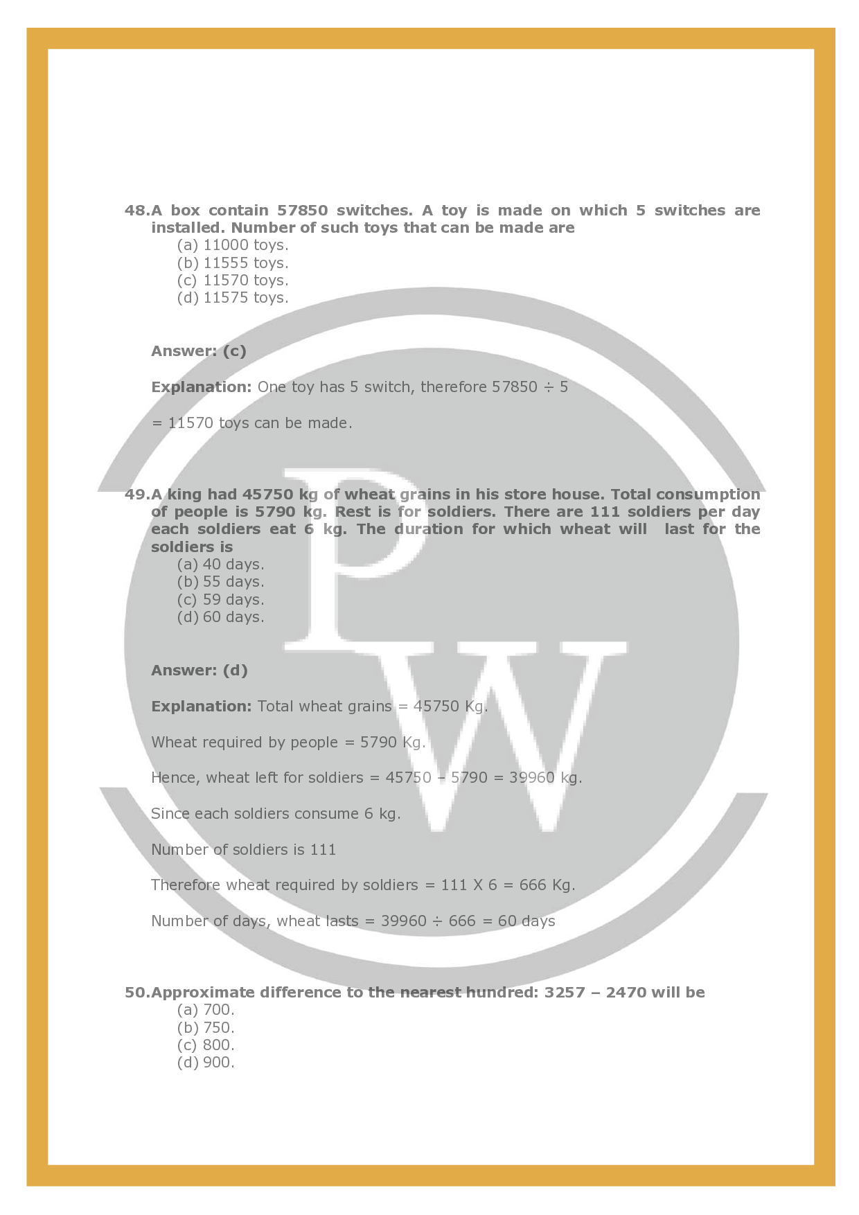 Chapter 1Knowing Our Numbers Worksheet 3 Class 6 Maths PW