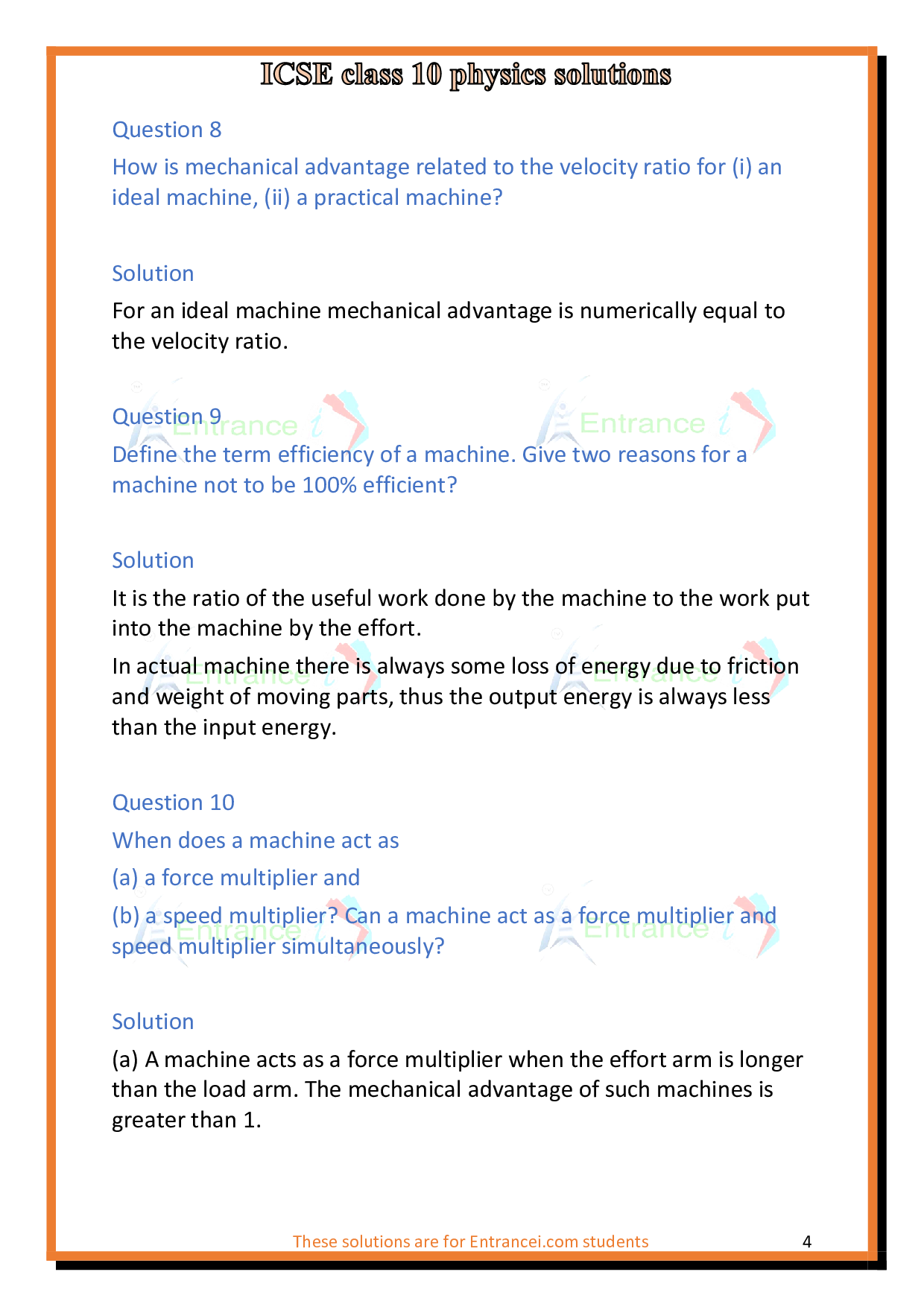 Chapter –3 Machines for ICSE class 10 Physics | Physics Wallah