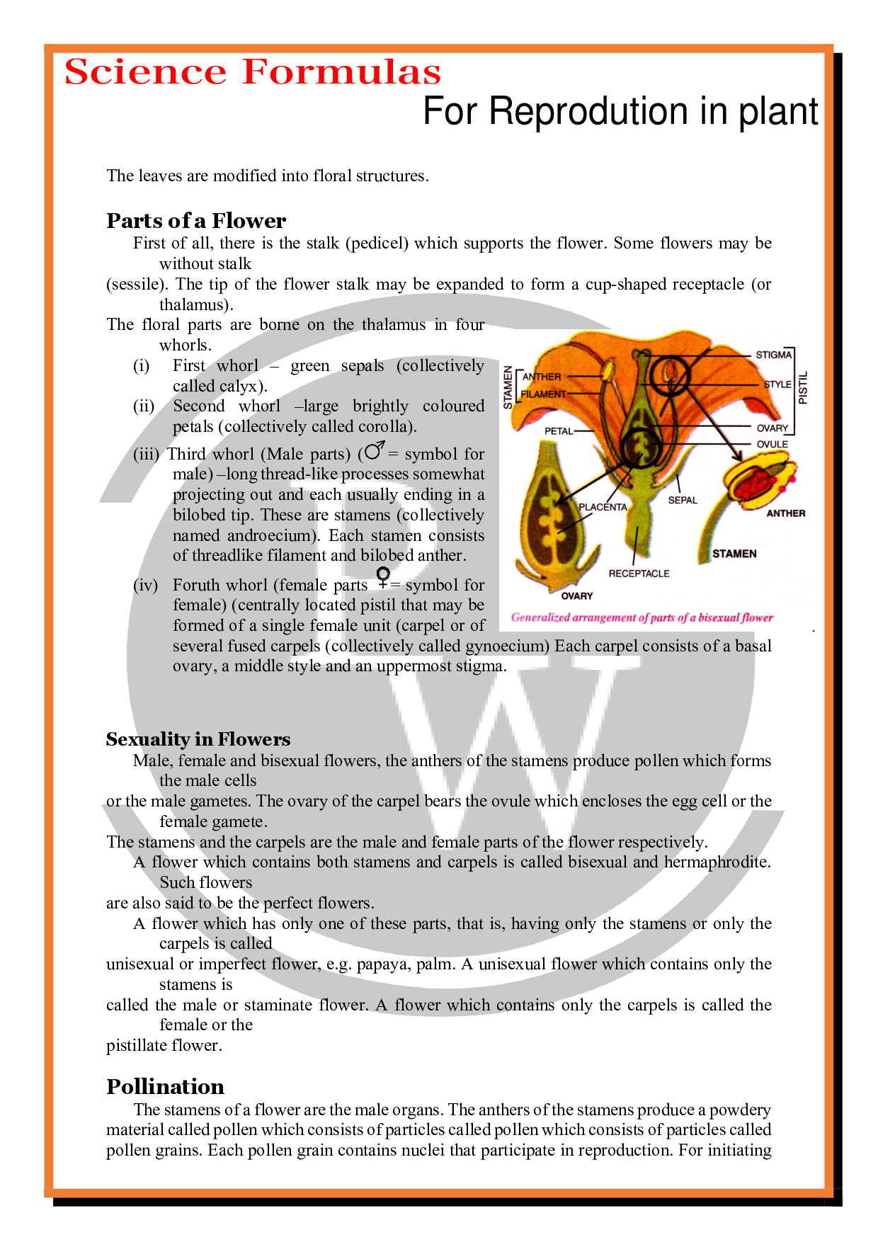 class 8 science chapter-Reproduction in Plant Short Notes and Formulas