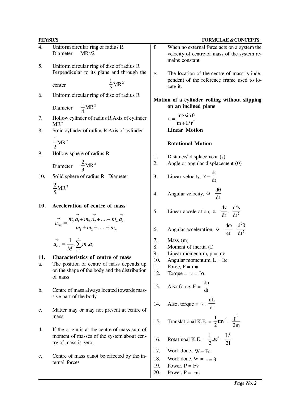 List of Physics formulas Class 11 Chapter Centre of Mass | PW