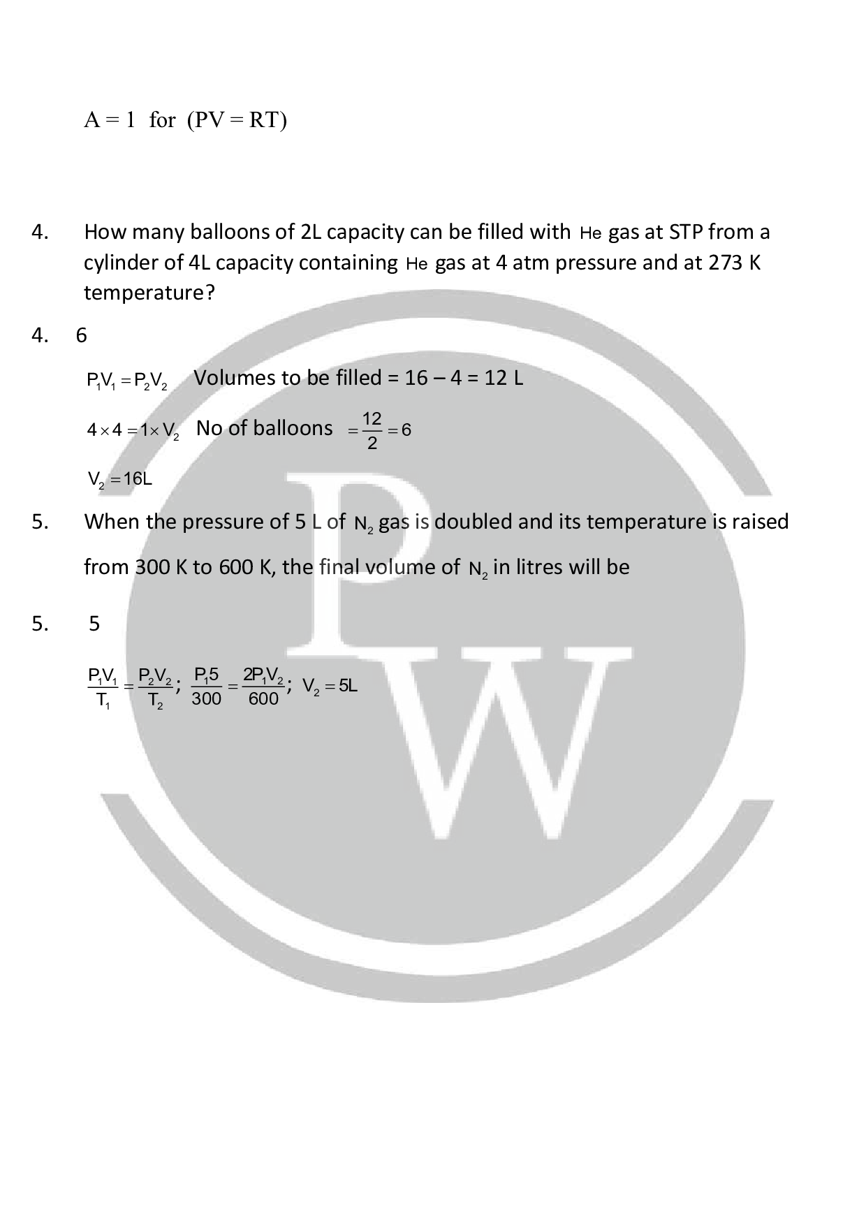 Integer type questions with solutions of Gaseous State |Physics Wallah