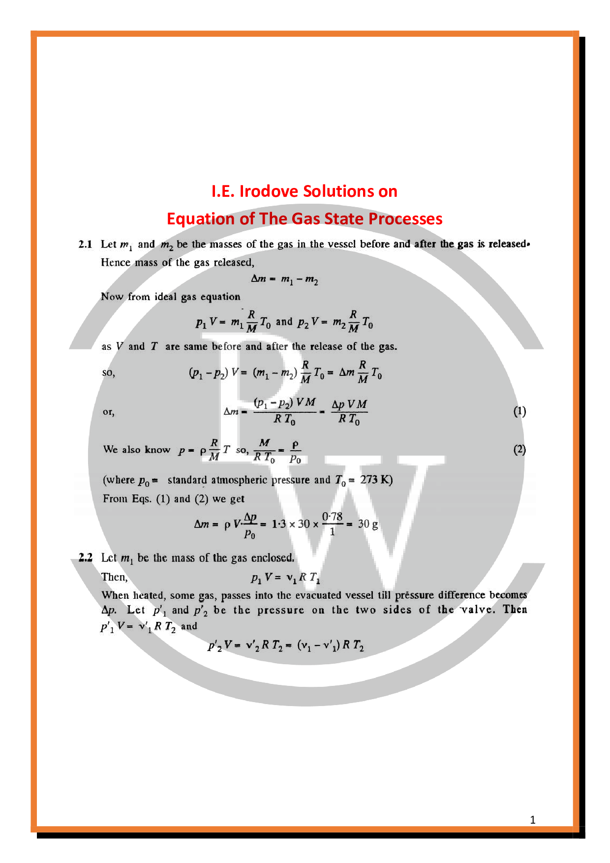 I.E. Irodov Solutions on Equation of The Gas State Processes | PW