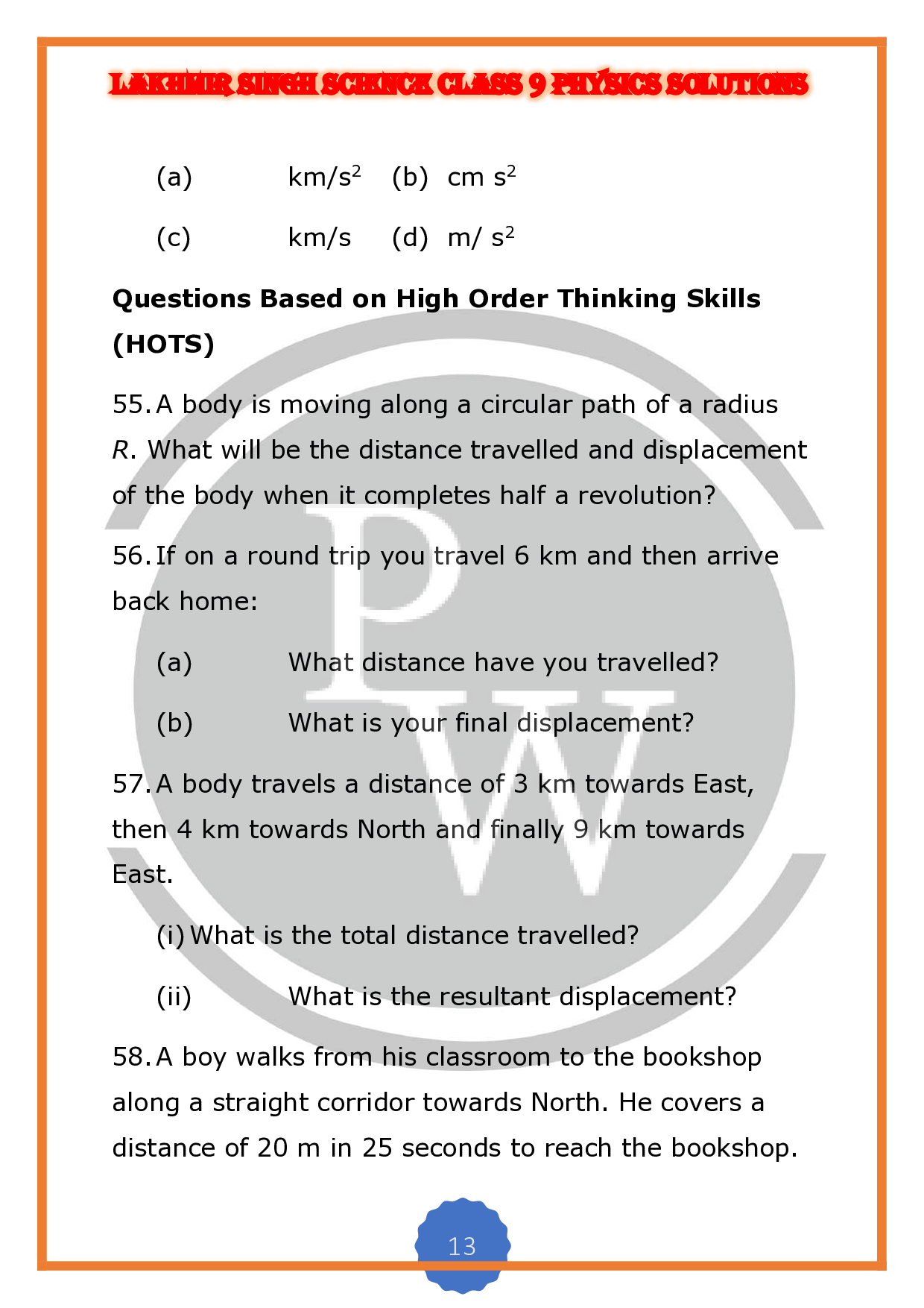 Lakhmir Singh Physics Class 9 Chapter-1 Motion Solutions |Physics Wallah