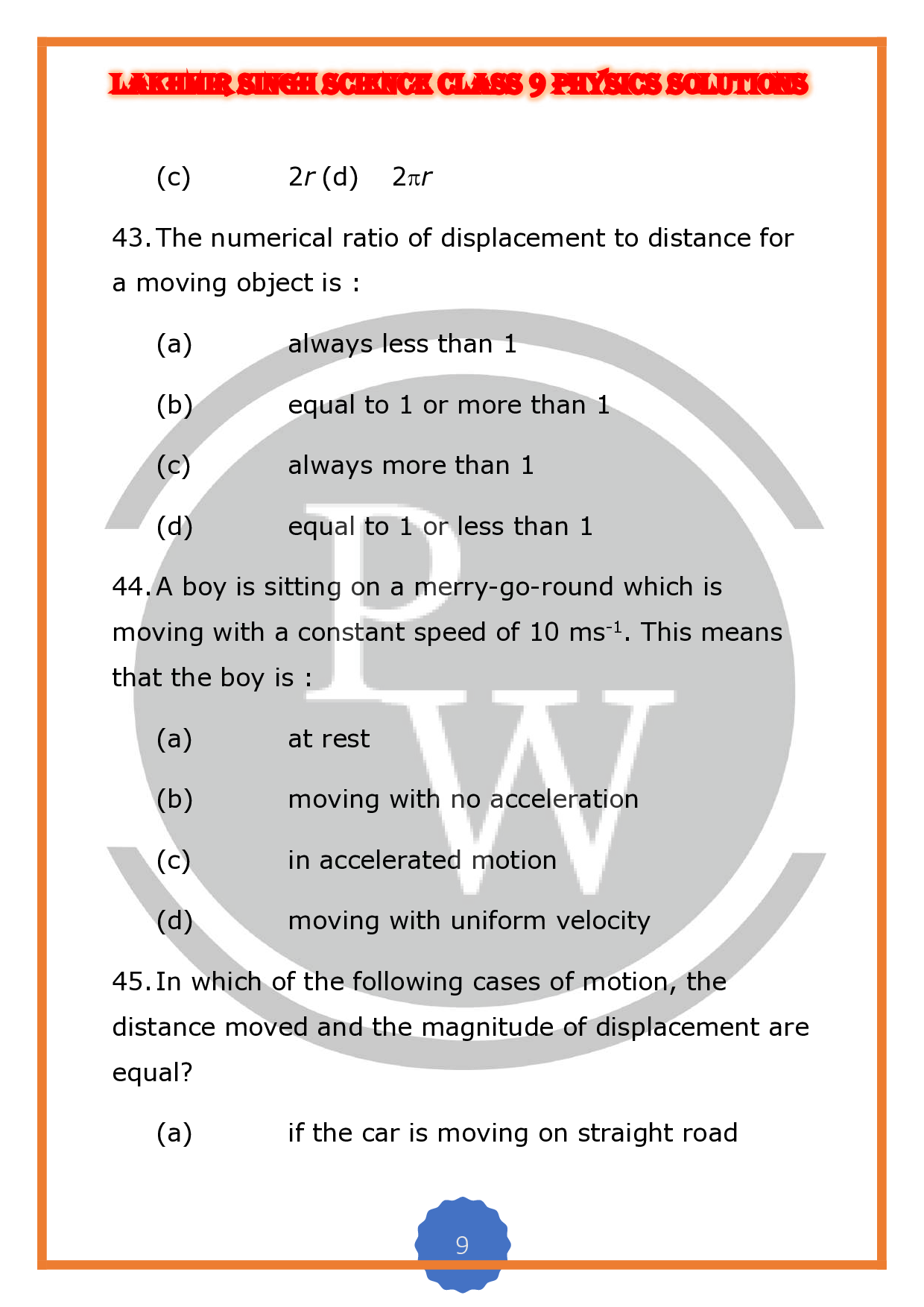 Lakhmir Singh Physics Class 9 Chapter-1 Motion Solutions |Physics Wallah