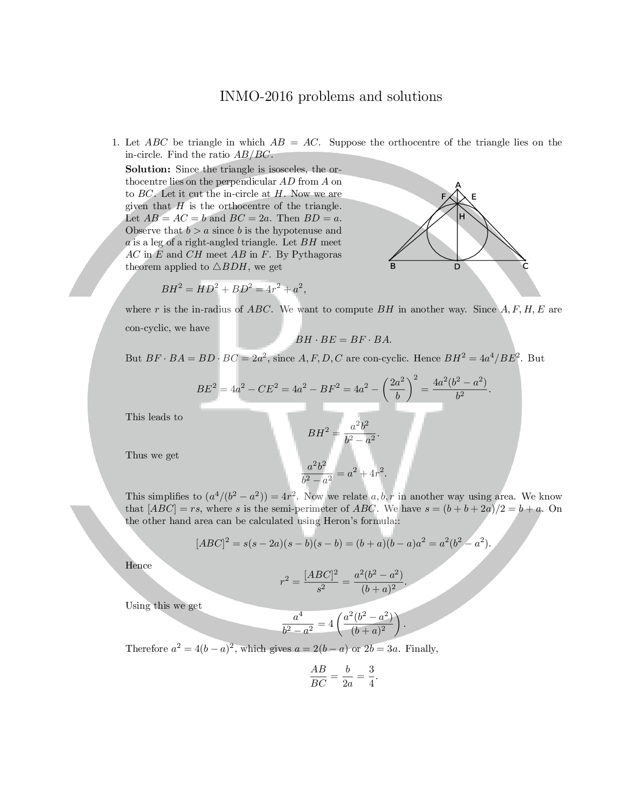 INMO previous year question papers 2016 | Physics Wallah