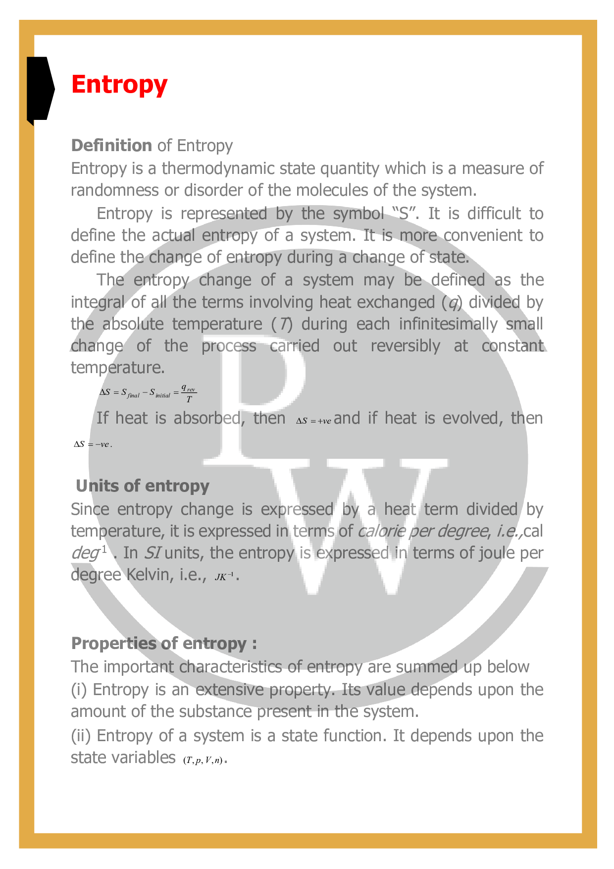 Entropy and Entropy change theory and examples | PW
