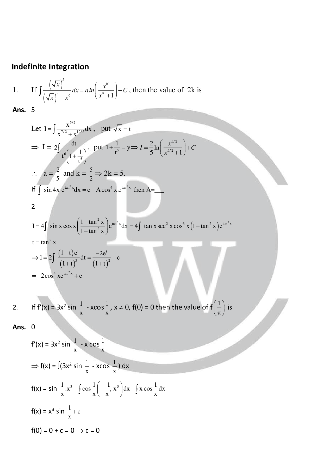 JEE Maths chapter- Indefinite Integration