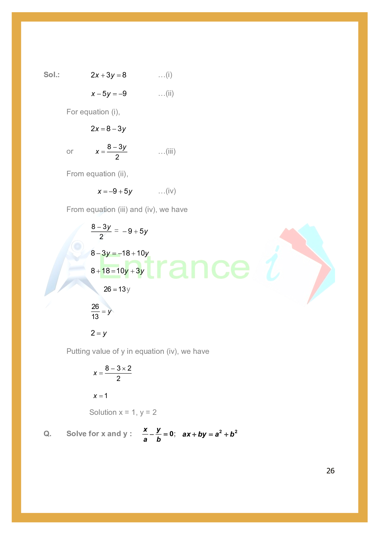 Important Questions Pair Of Linear Equations In Two Variables