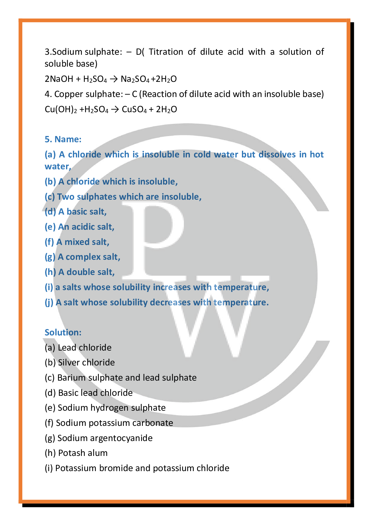 ICSE Class 10 Chemistry Solutions for Chapter 3 Acids, Bases and Salts | PW