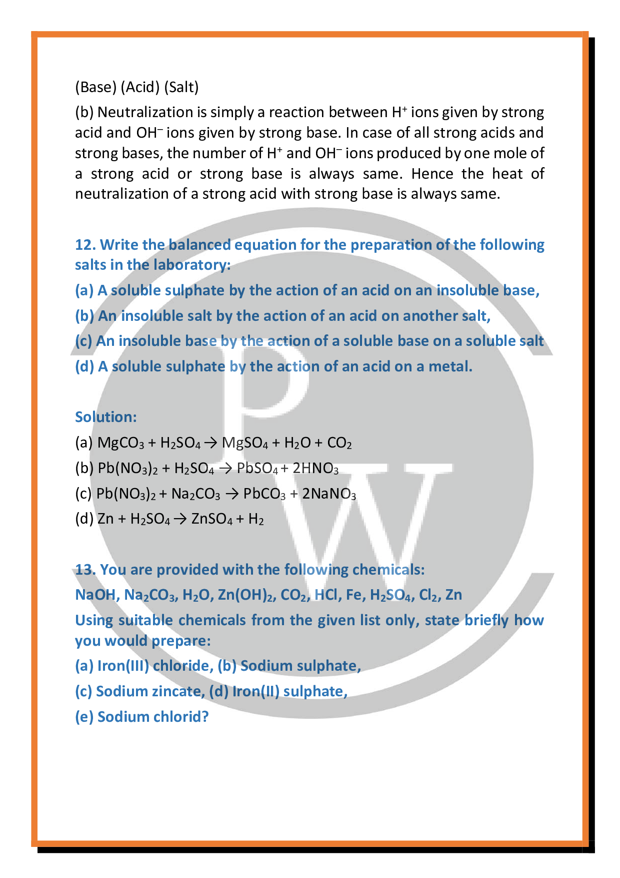 ICSE Class 10 Chemistry Solutions for Chapter 3 Acids, Bases and Salts | PW