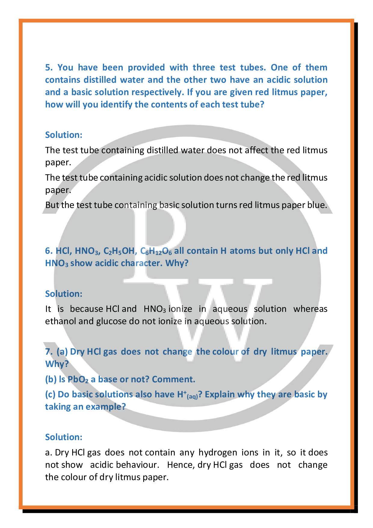 ICSE Class 10 Chemistry Solutions for Chapter 3 Acids, Bases and Salts | PW