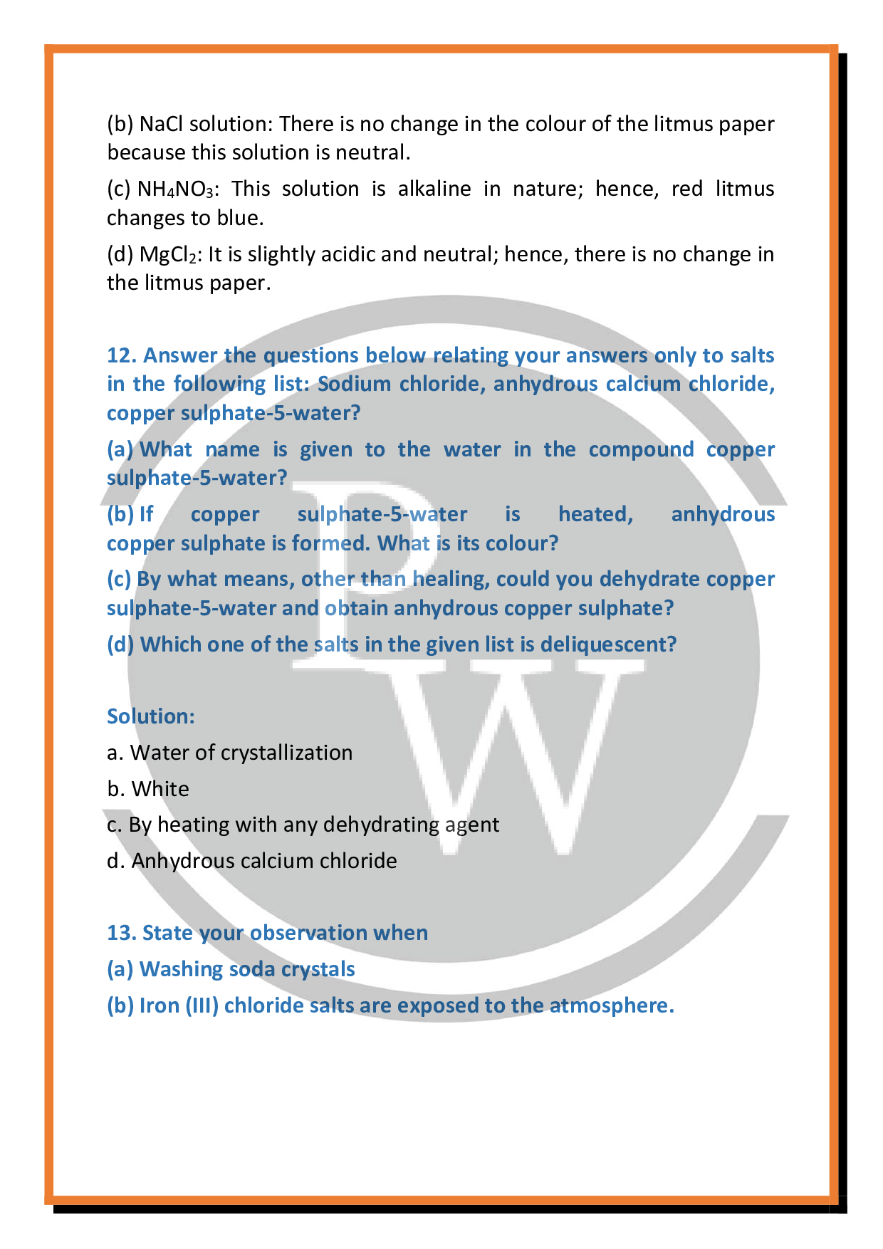 ICSE Class 10 Chemistry Solutions for Chapter 3 Acids, Bases and Salts | PW