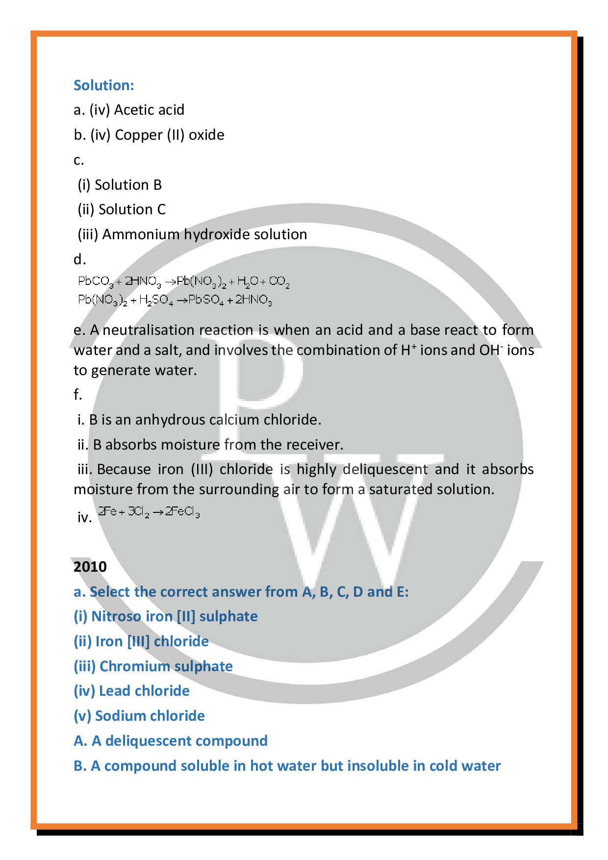 ICSE Class 10 Chemistry Solutions for Chapter 3 Acids, Bases and Salts | PW