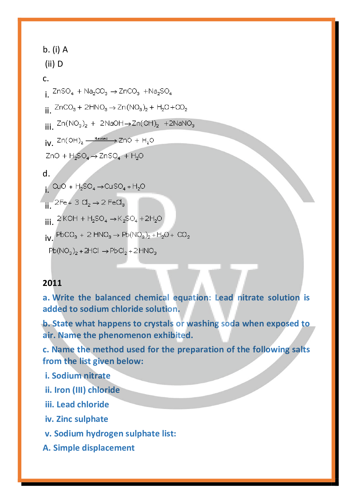 ICSE Class 10 Chemistry Solutions for Chapter 3 Acids, Bases and Salts | PW