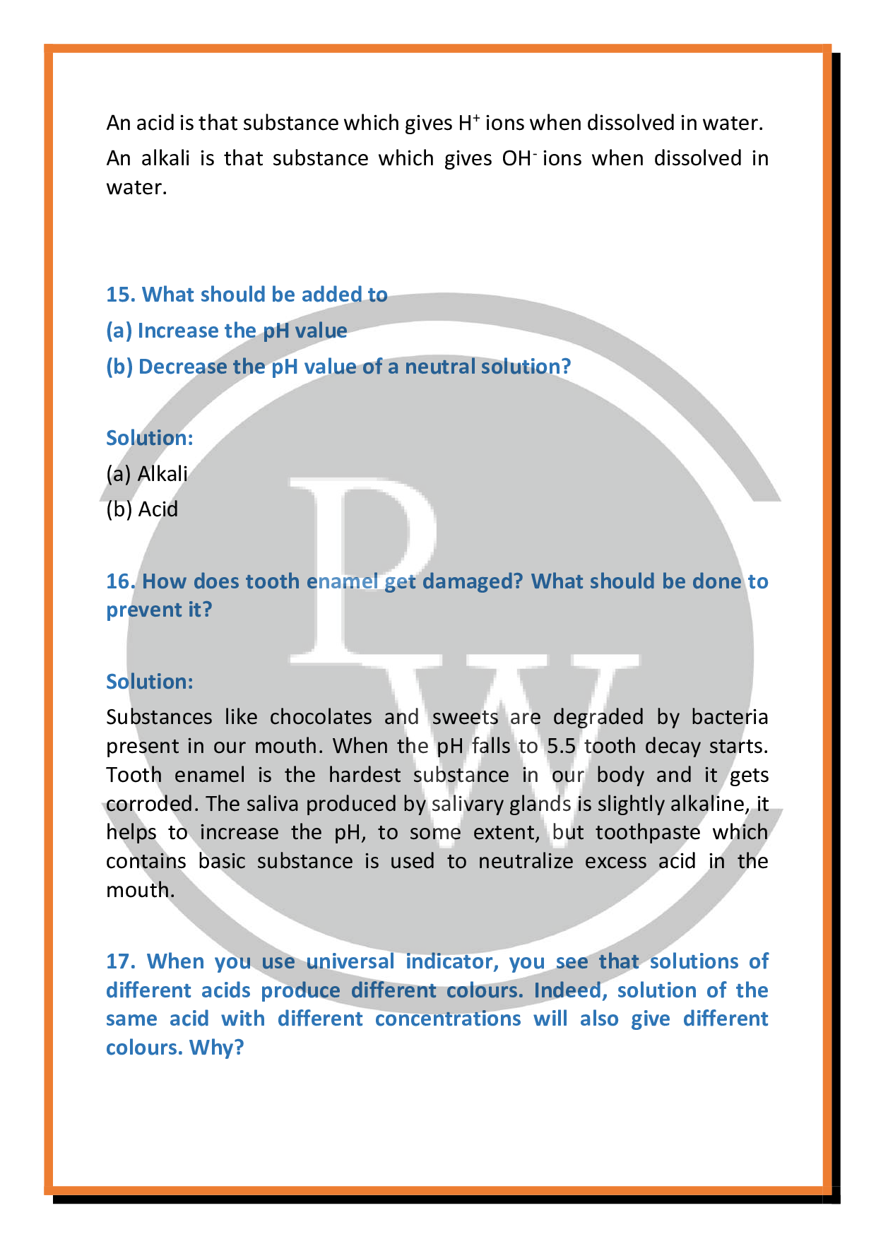 ICSE Class 10 Chemistry Solutions for Chapter 3 Acids, Bases and Salts | PW