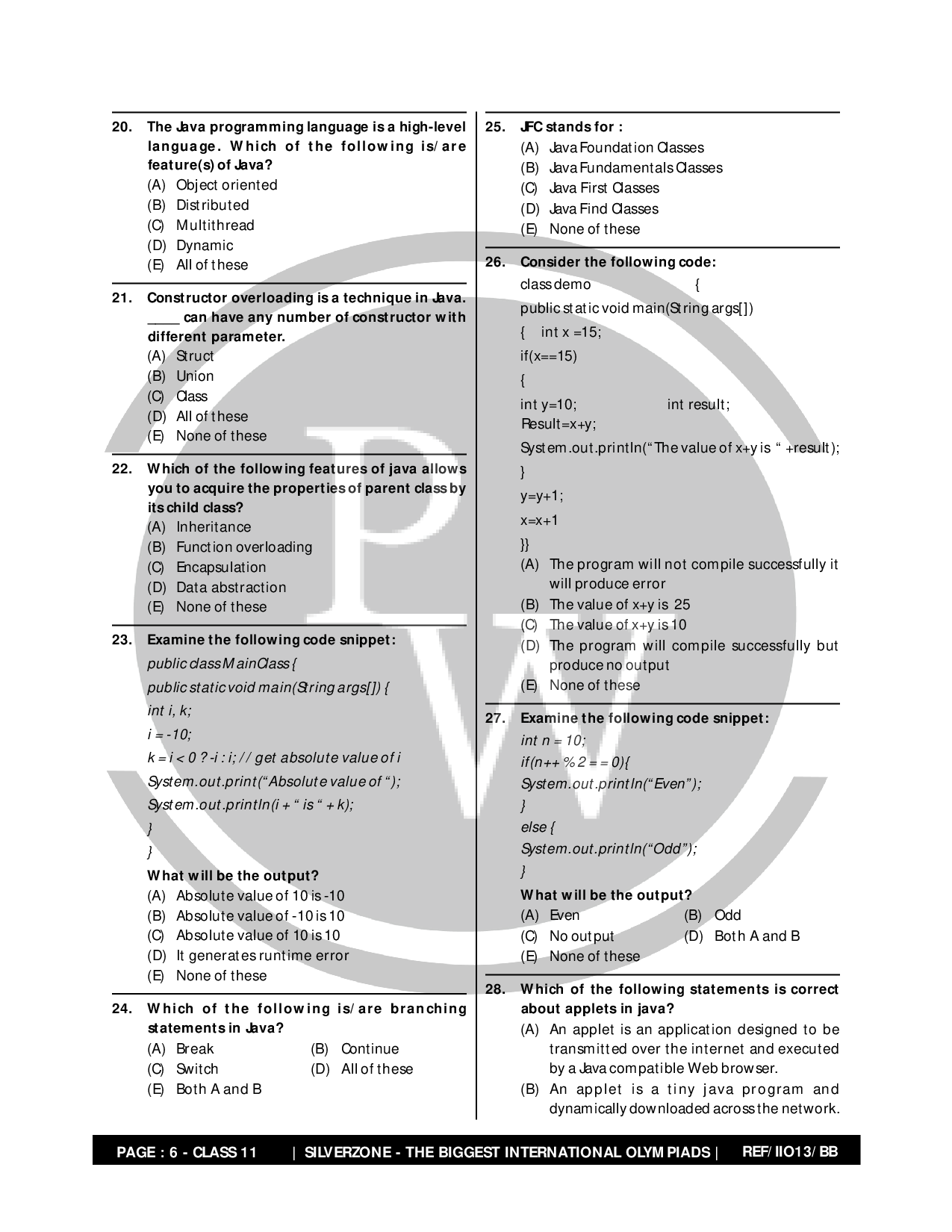 International Informatics Olympiad 2013 Question paper for class 11| Physics wallah