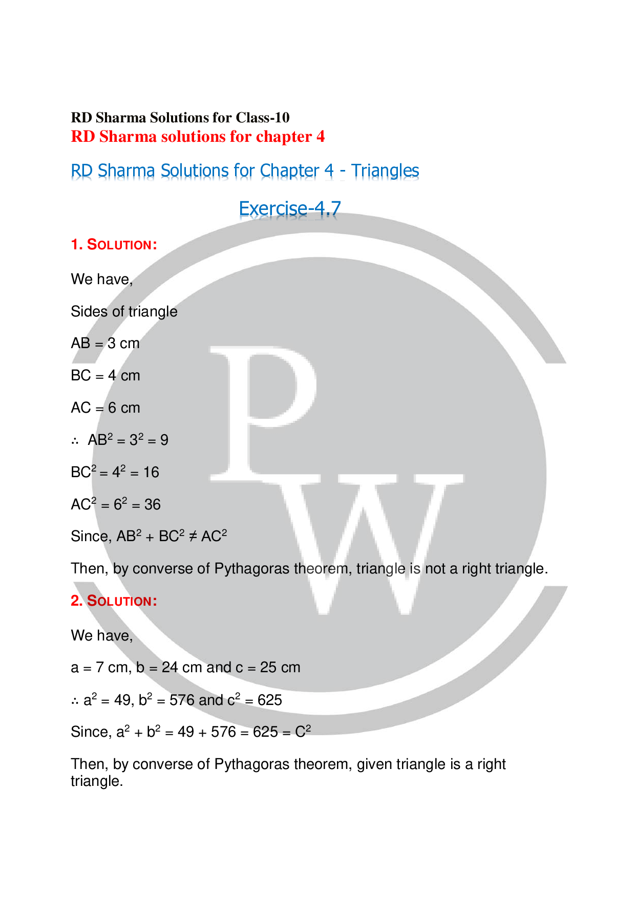 RD Sharma Class 10 Solutions Chapter 4 -Triangles Exercise 4.7 | PW