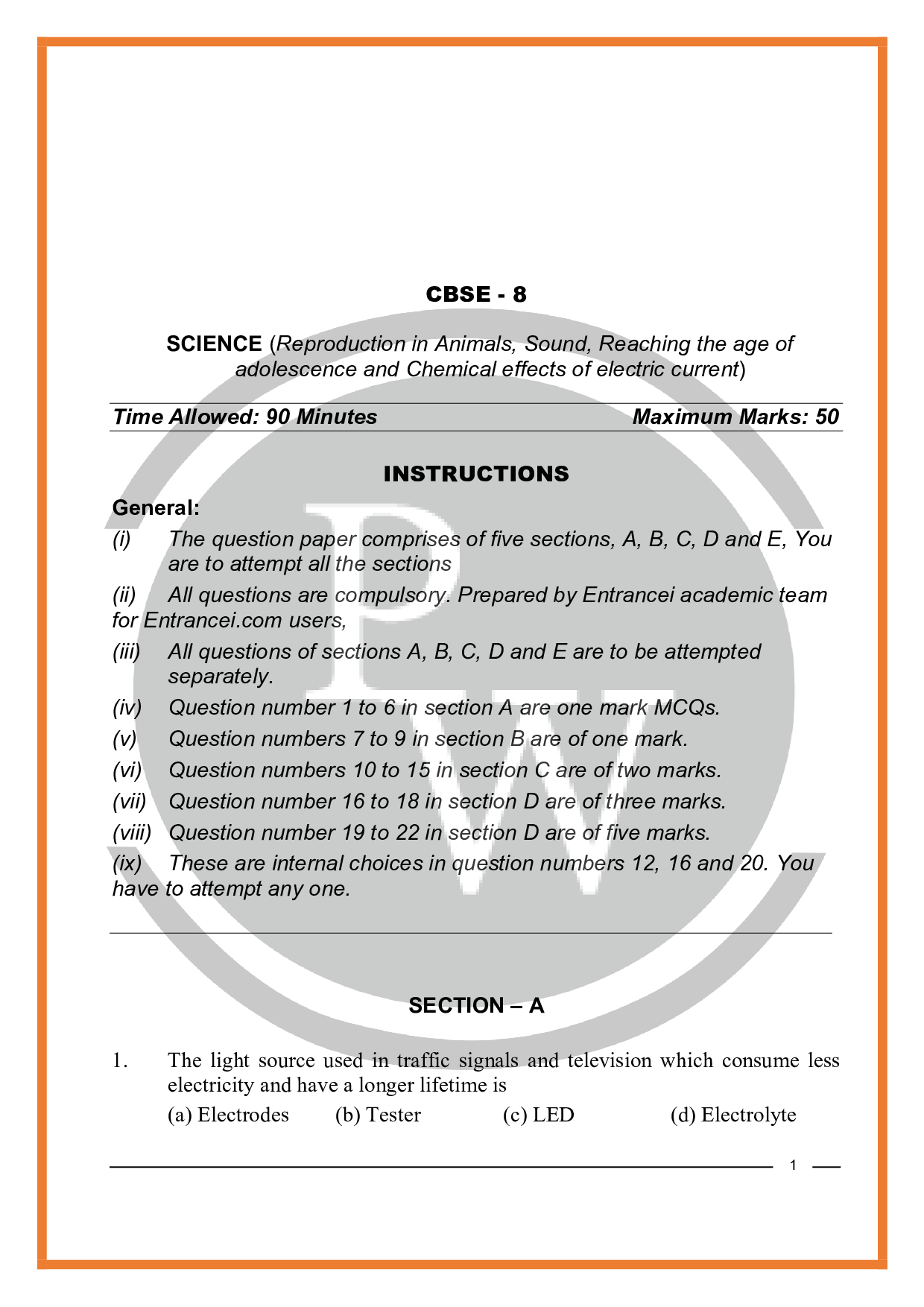 CBSE Sample Papers for class 8 Science-3 Objective Questions