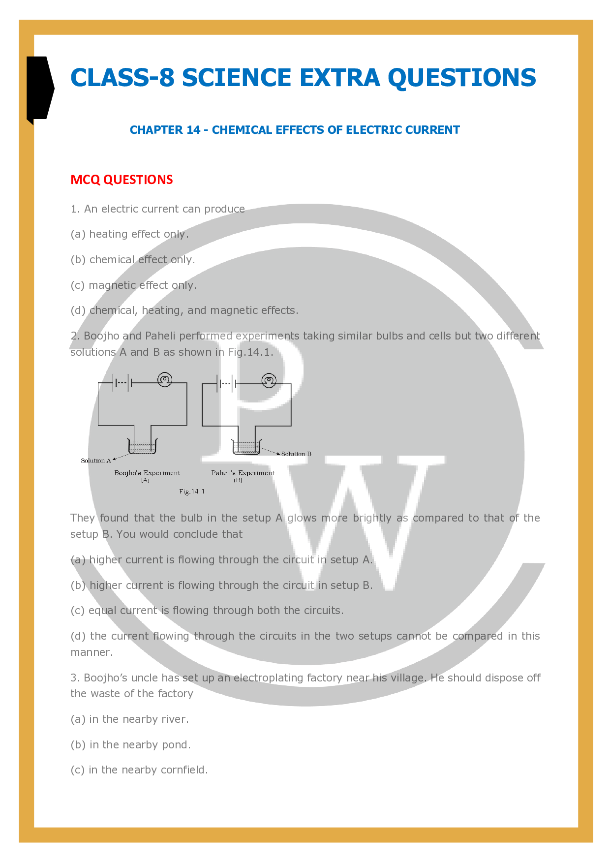 HOT & MCQ Based Questions|Chemical Effects of Electric Current