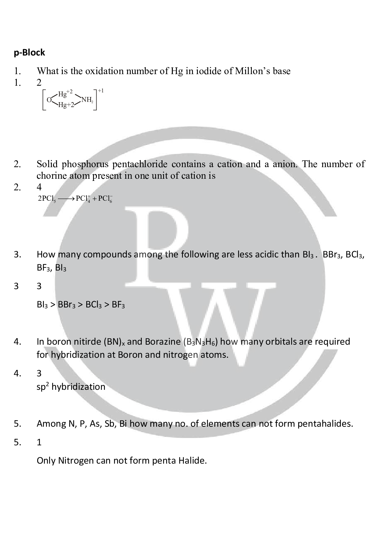 Integer base question for JEE chemistry chapter- P-block
