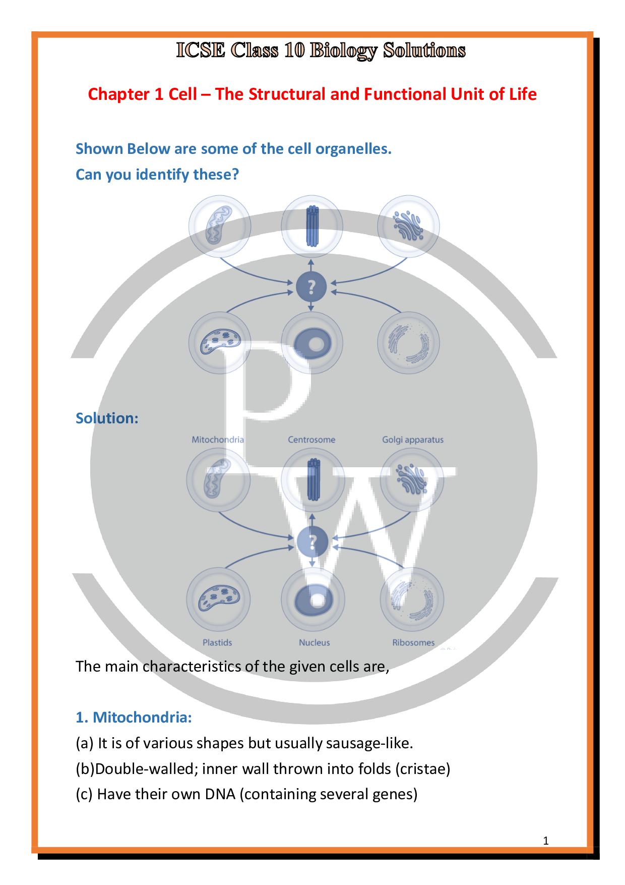 ICSE Class 10 Biology solutions for chapter-1 Cell | Physics Wallah