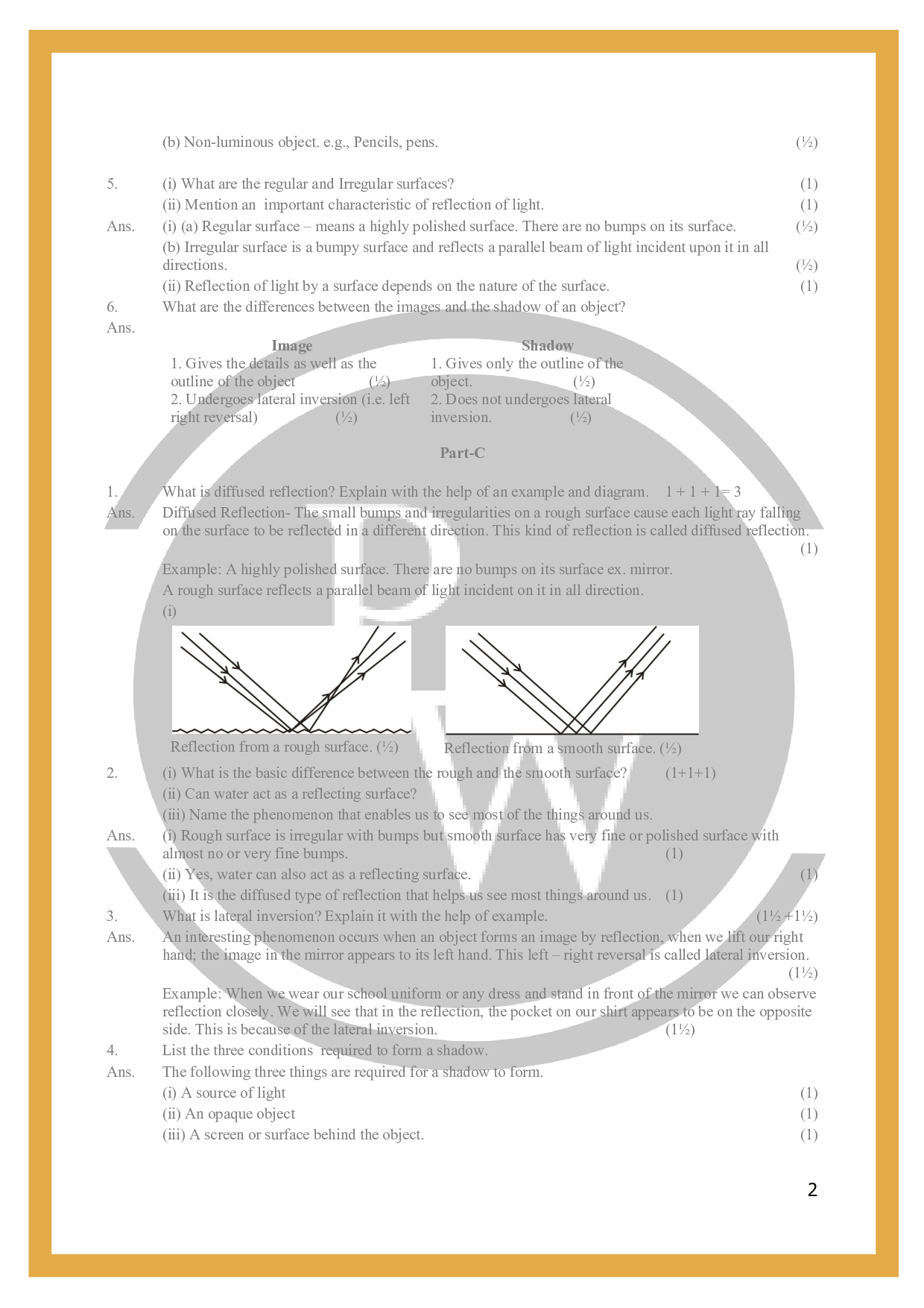 Class 6 Science Worksheets Chapter 11 Light Shadows And Refractions Pw