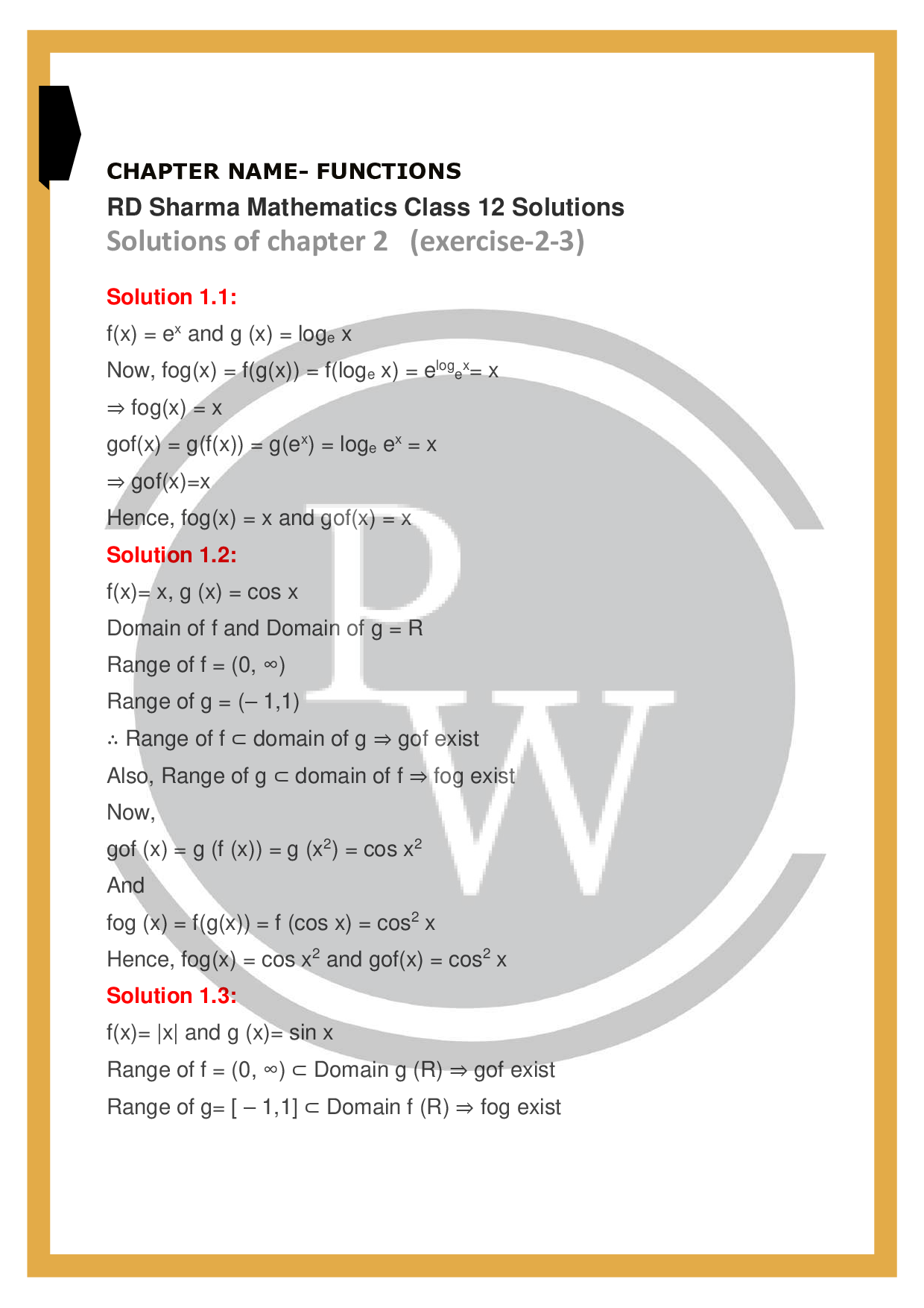 Solutions for class 12 maths chapter-2 Exercise-2C RD Sharma | PW
