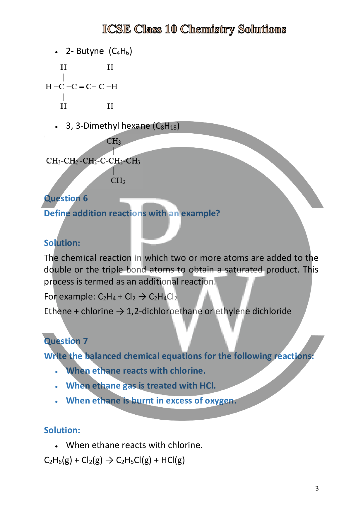 ICSE Class 10 Chemistry Solutions for Chapter 12 Organic Chemistry | PW