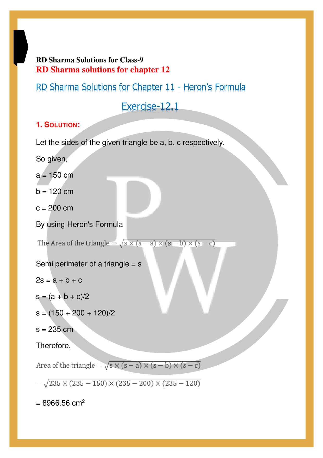 Chapter 12-Heron’s Formula Ex 12.1 Questions with Solutions for RD ...