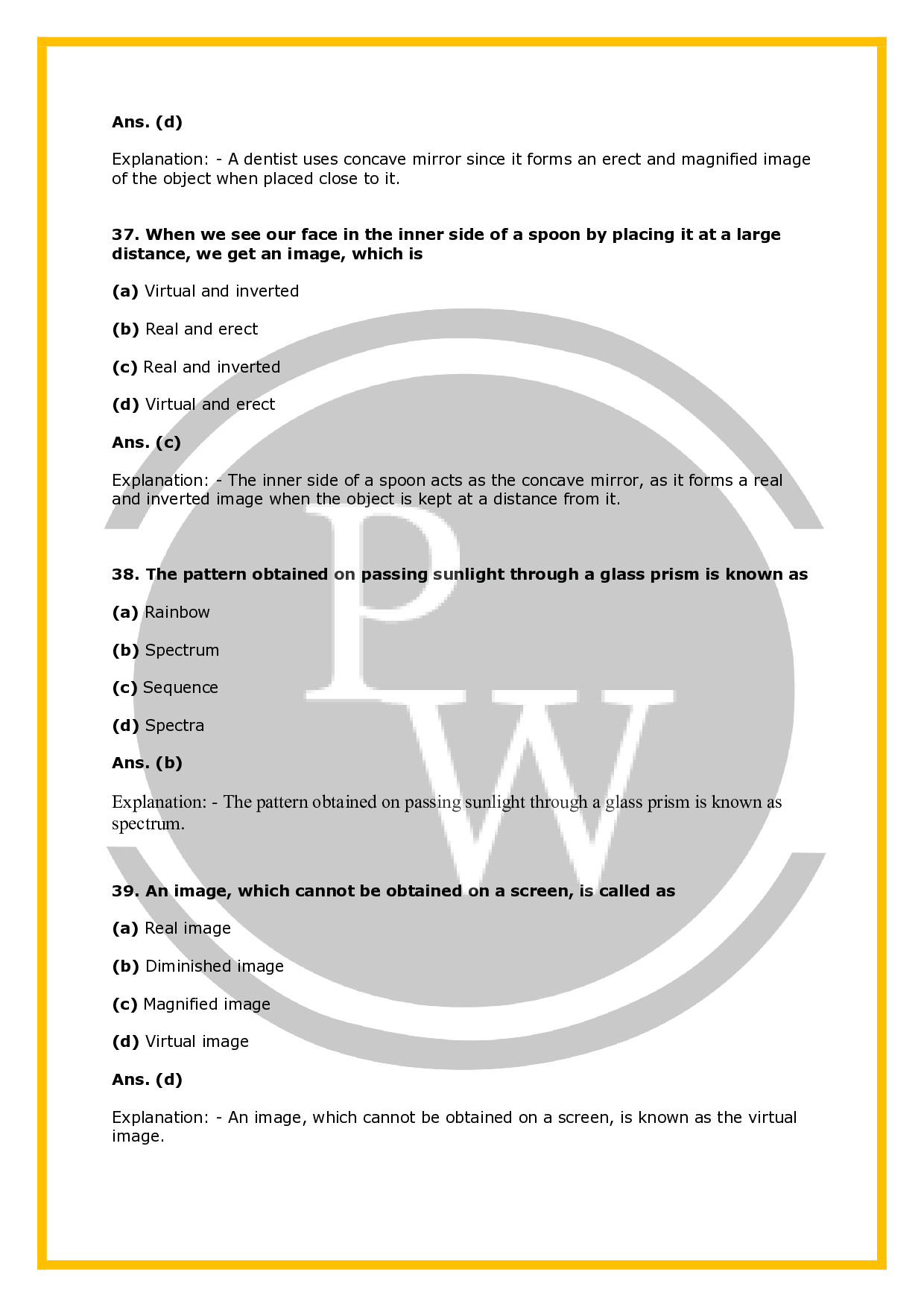 Class 7 Science Worksheet With Detail Solutions For Chapter 16 Light PW class-7-science-worksheet-with-detail-solutions-for-chapter-16-light-pw