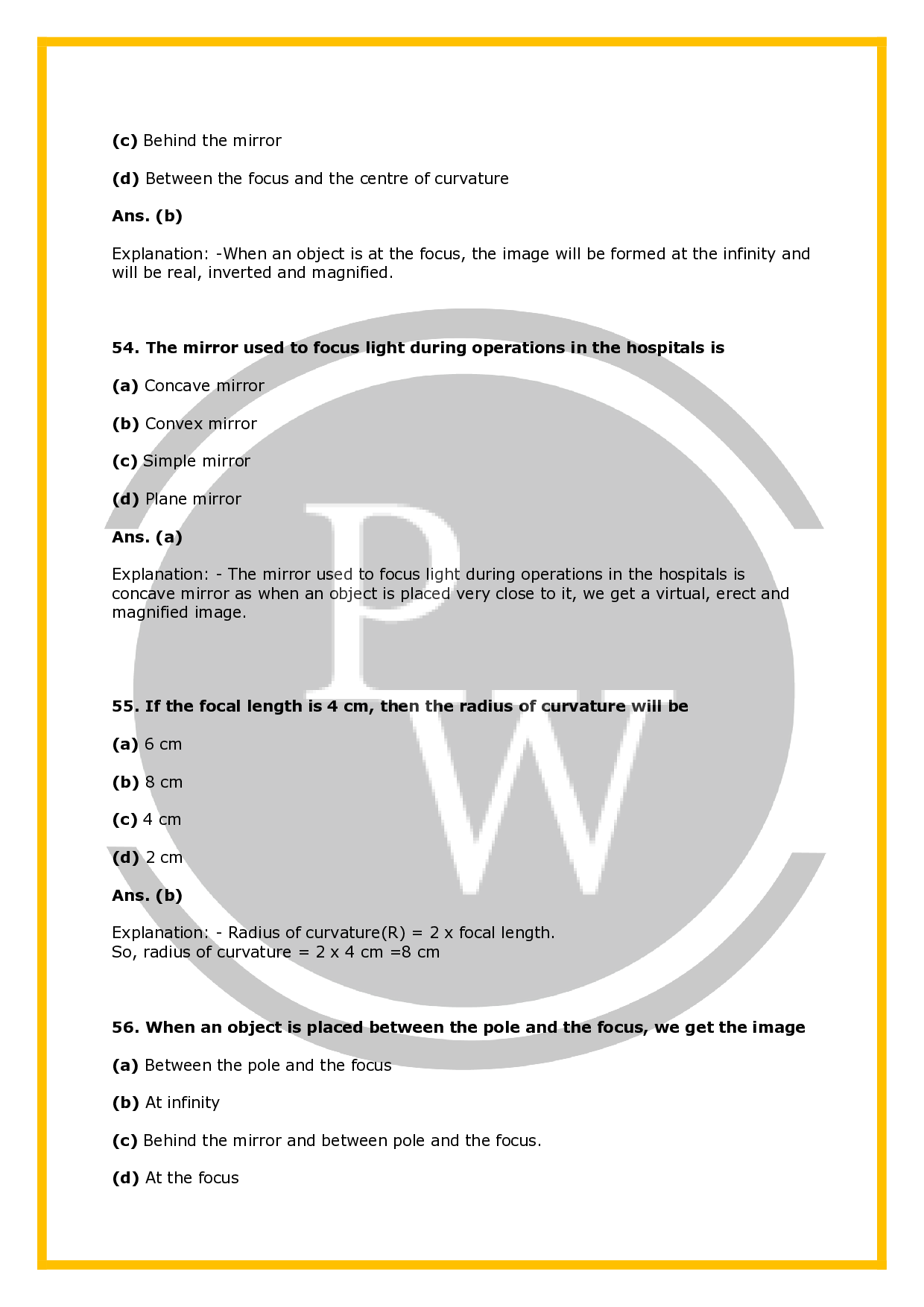 Class 7 Science Worksheet With Detail Solutions For Chapter 16 Light PW