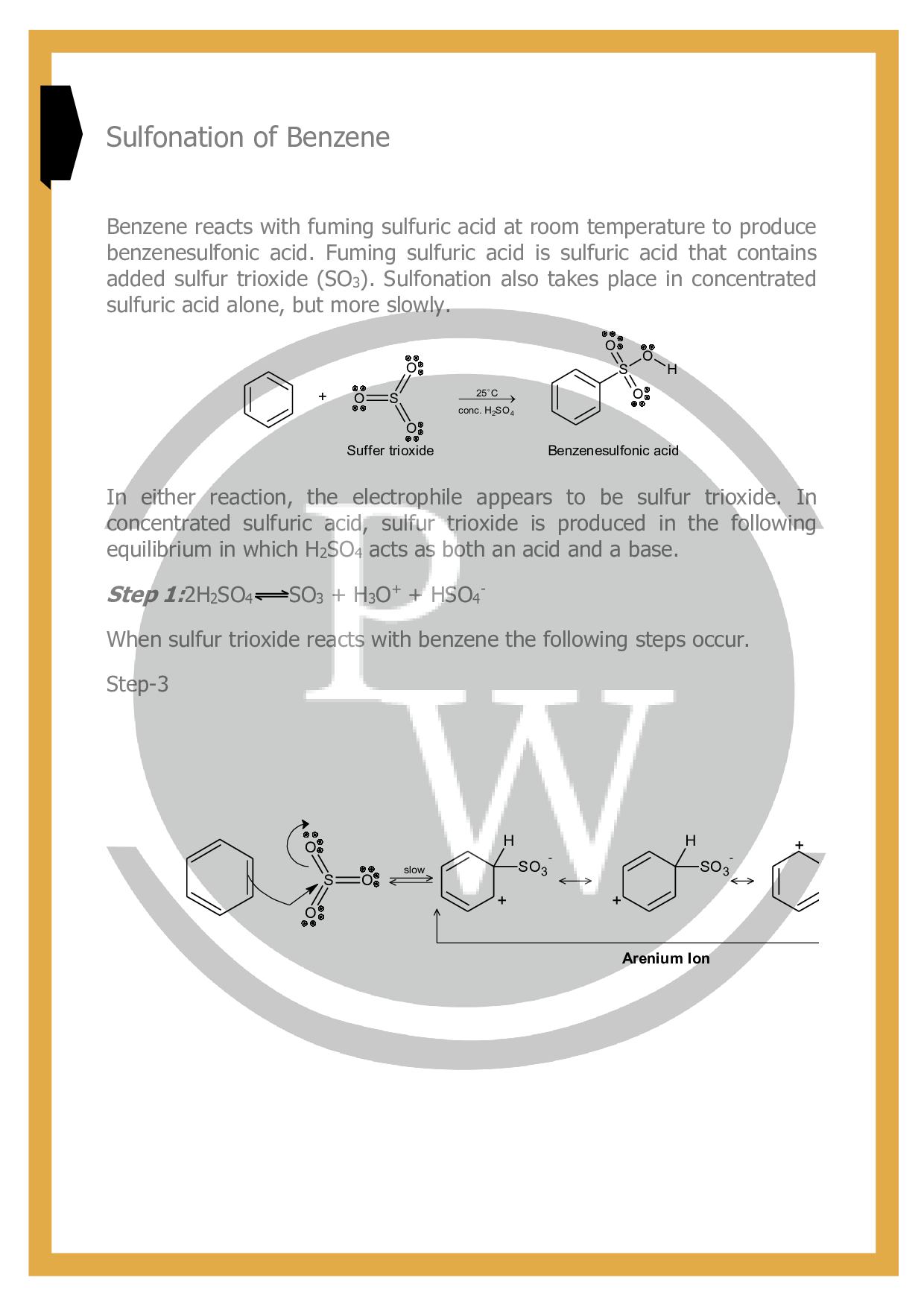 Mechanism of Sulfonation of Benzene | Physics Wallah