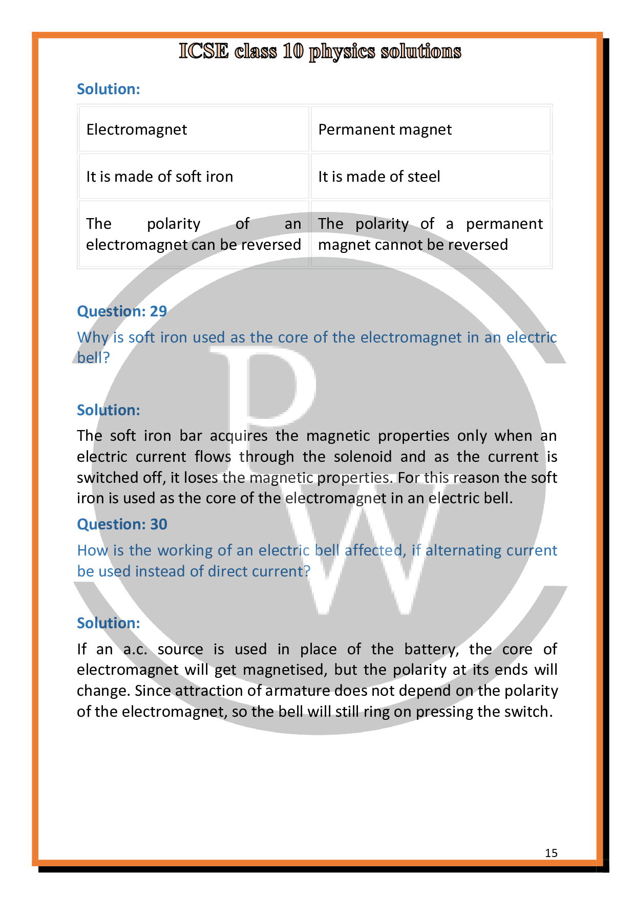 Solutions of Chapter-10 Electro-magnetism of ICSE Class 10 Physics | PW