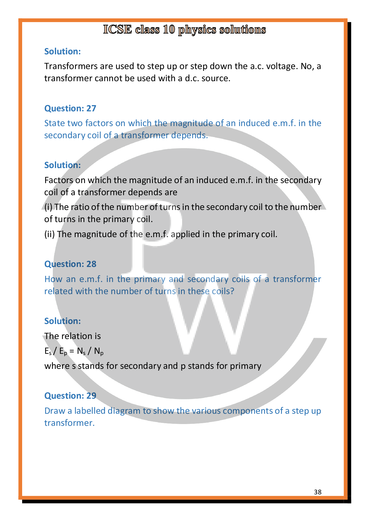 Solutions of Chapter-10 Electro-magnetism of ICSE Class 10 Physics | PW
