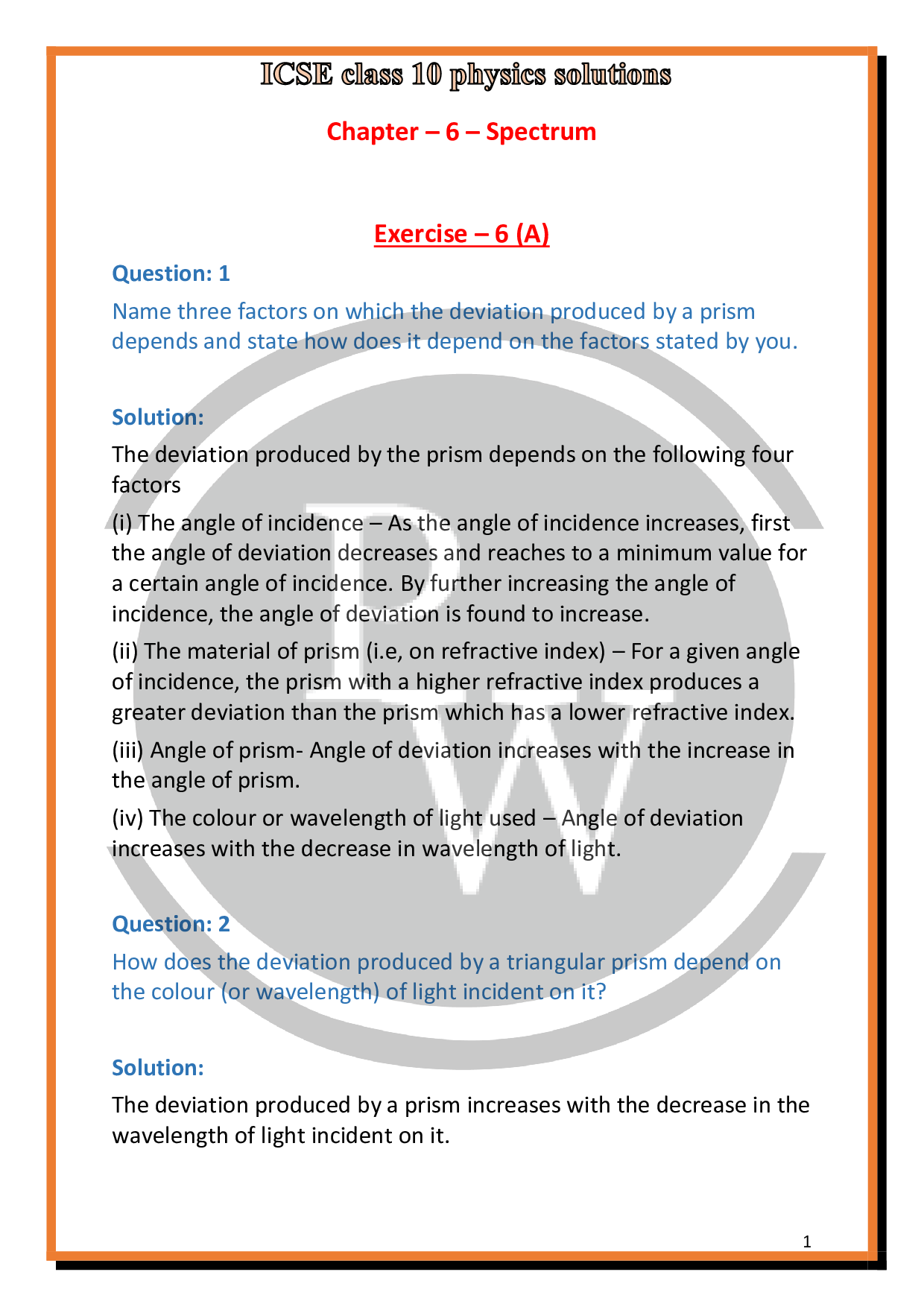 Solutions of Chapter-6 Spectrum of ICSE Class 10 Physics | PW