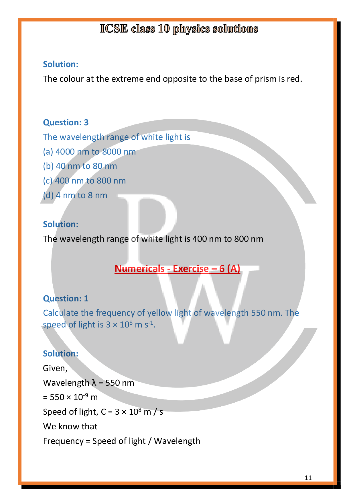 Solutions of Chapter-6 Spectrum of ICSE Class 10 Physics | PW