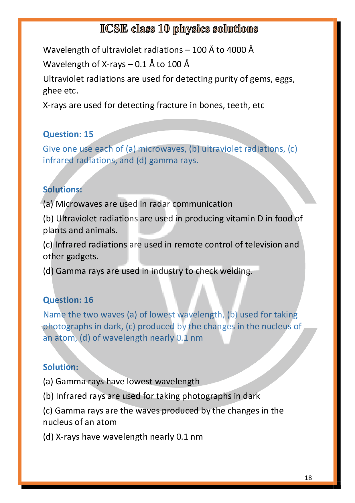 Solutions of Chapter-6 Spectrum of ICSE Class 10 Physics | PW