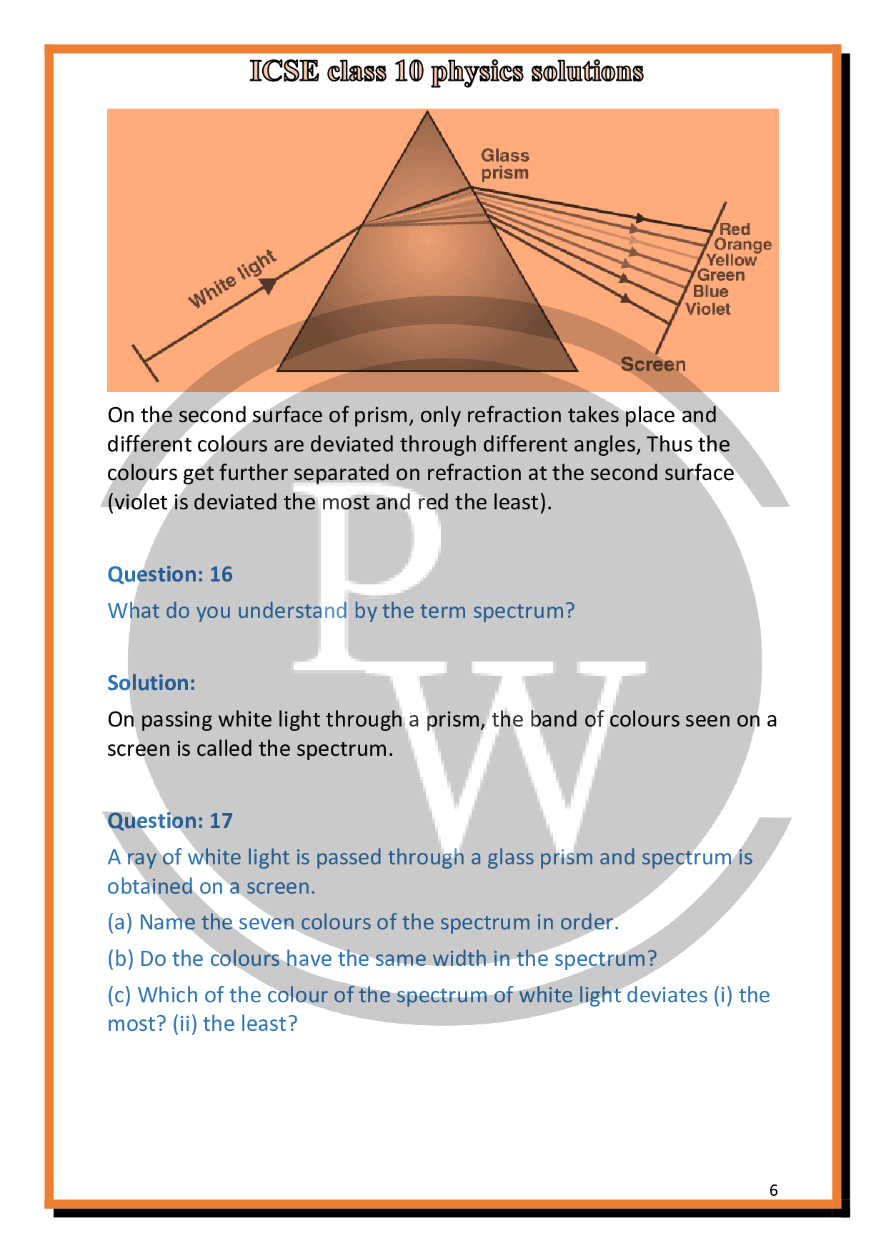 Solutions of Chapter-6 Spectrum of ICSE Class 10 Physics | PW