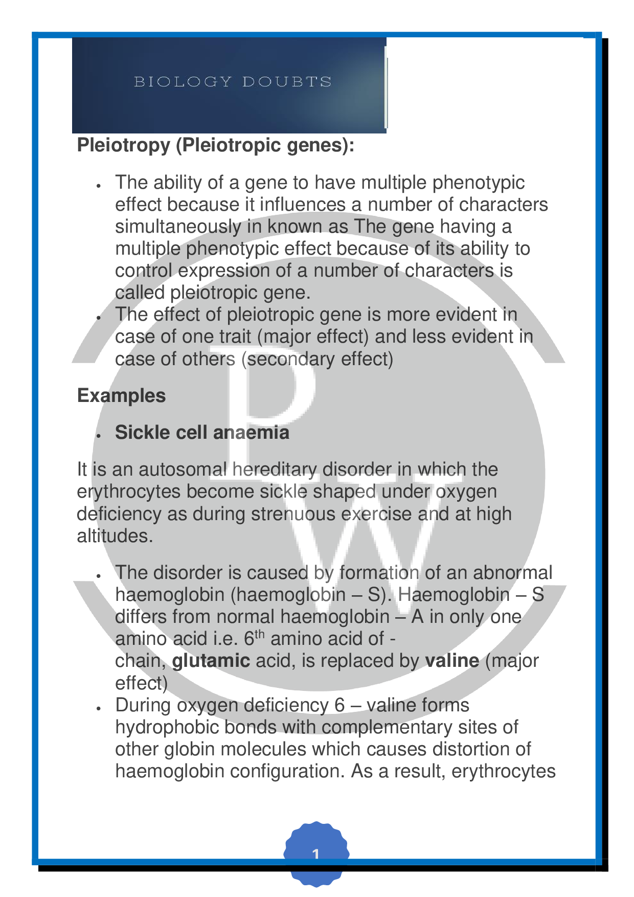 Pleiotropy example and definitions - Physics Wallah