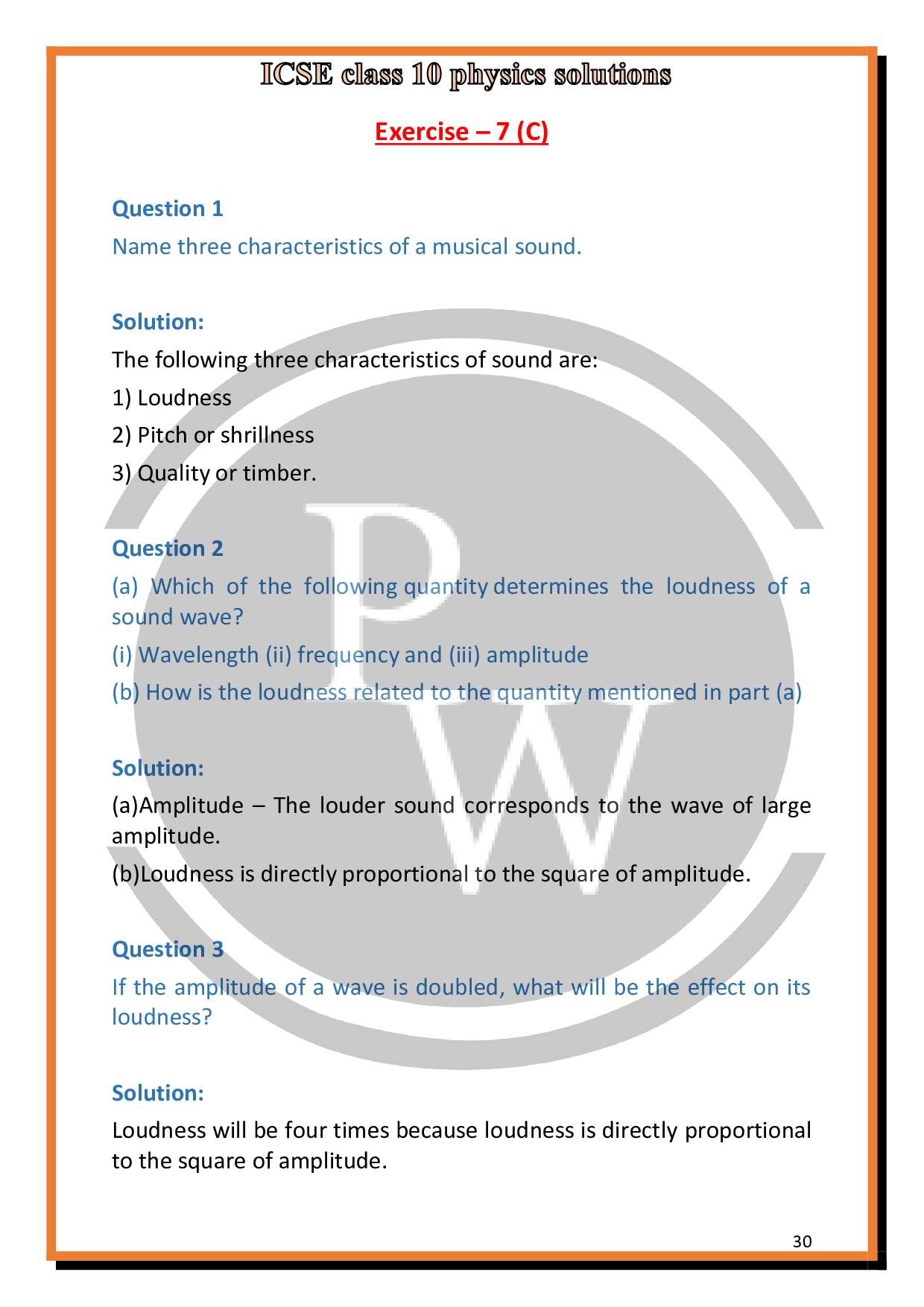 Solutions of Chapter-7 Sound of ICSE Class 10 Physics | PW