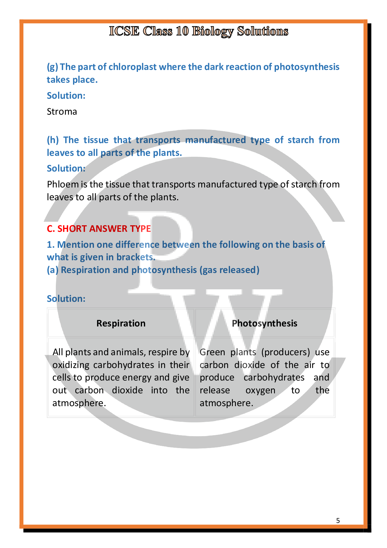 ICSE Class 10 Biology solutions for chapter-6 Photosynthesis | PW