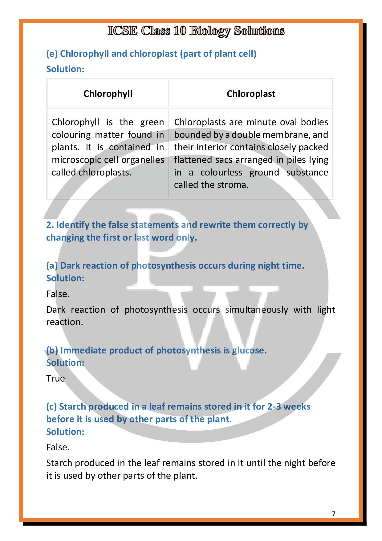 ICSE Class 10 Biology solutions for chapter-6 Photosynthesis | PW