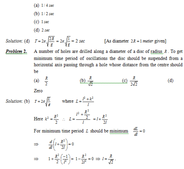 Formula For Time Period Of Compound Pendulum With Solved Examples