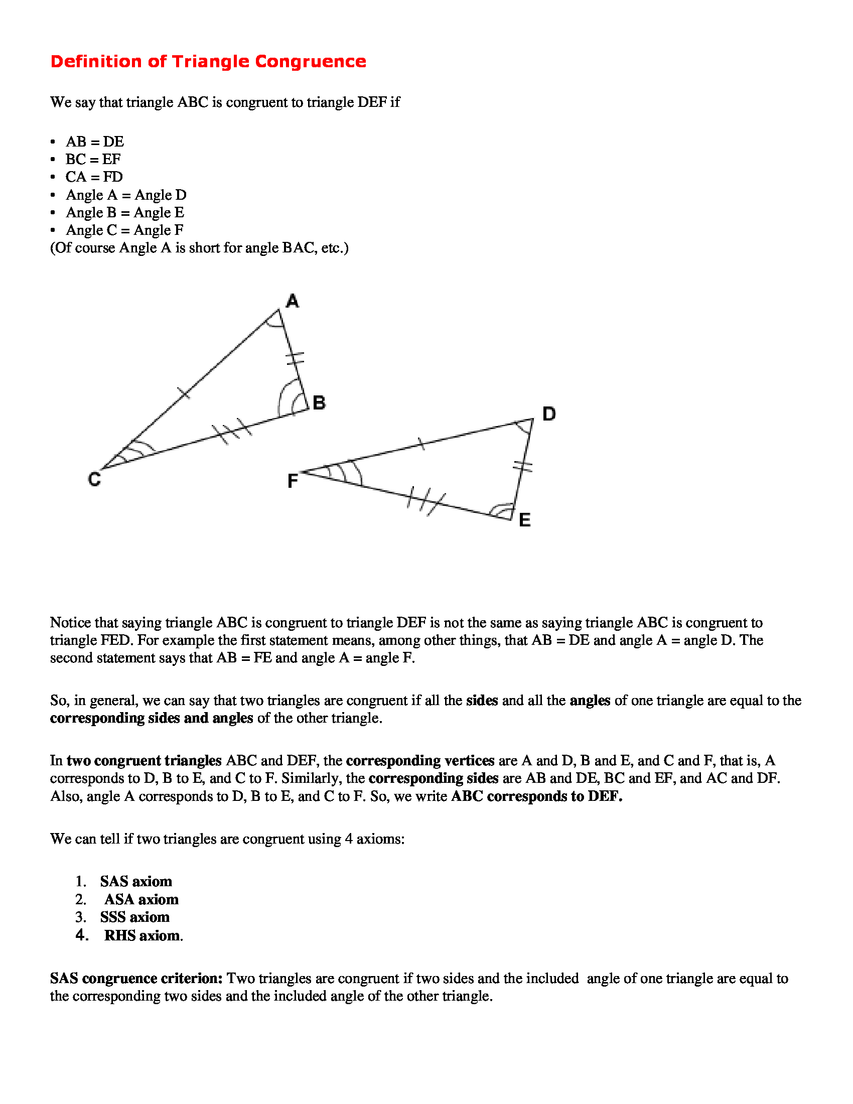 Definition Of Triangle Congruence Class 7 Physics Wallah